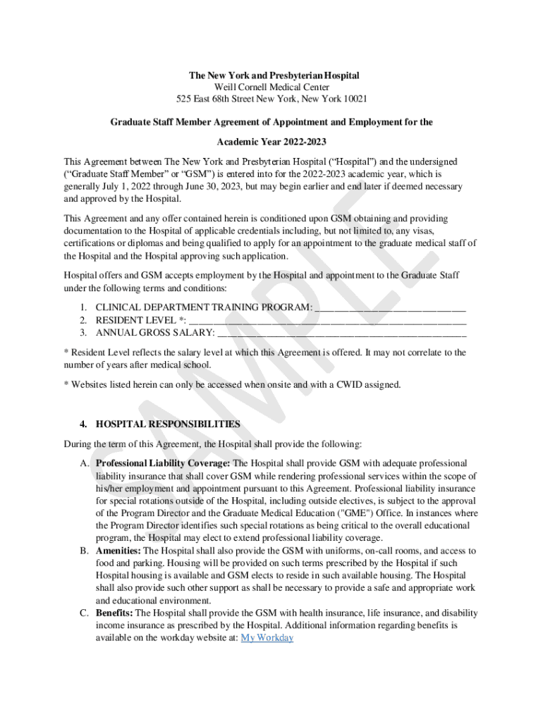 Fillable Online Graduate Staff Member Agreement of Appointment and ...