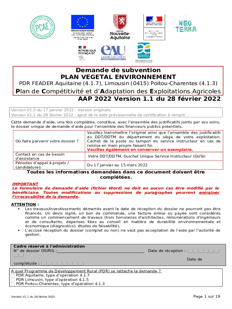 PCAE Nouvelle-Aquitaine - Plan Vgtal Environnement ... Doc Template ...