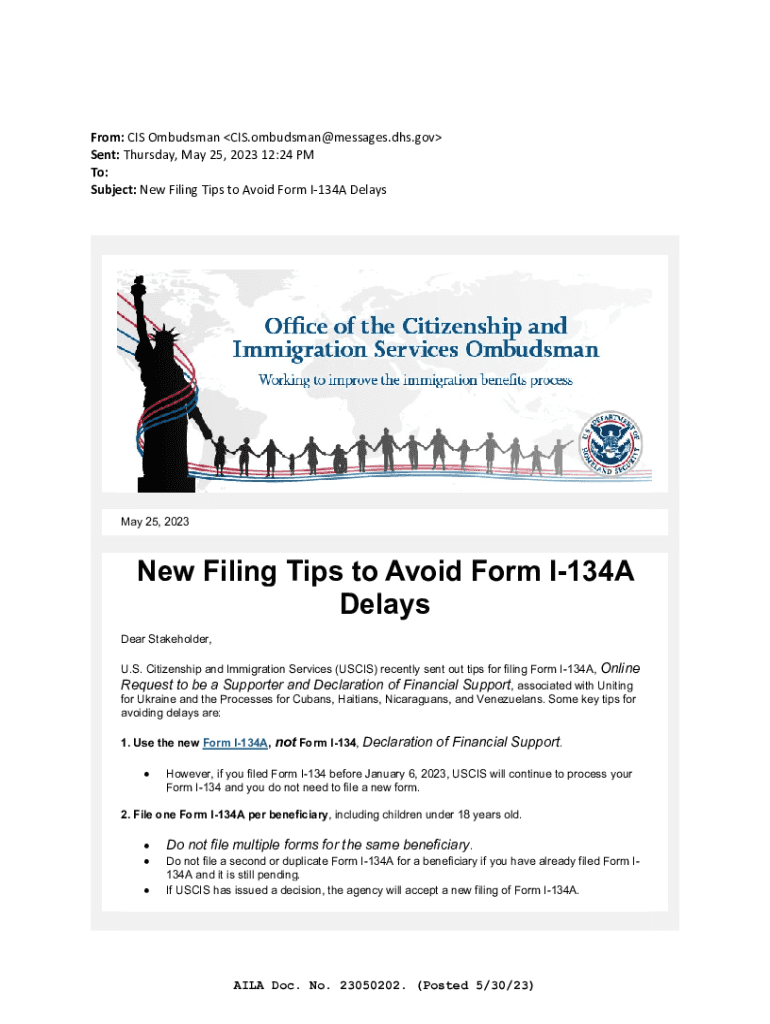 Fillable Online New Filing Tips to Avoid Form I-134A Delays Fax Email ...