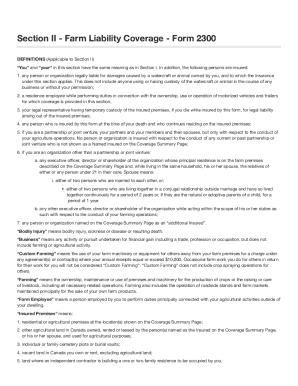Fillable Online Section II - Farm Liability Coverage - Form 2300 Fax ...