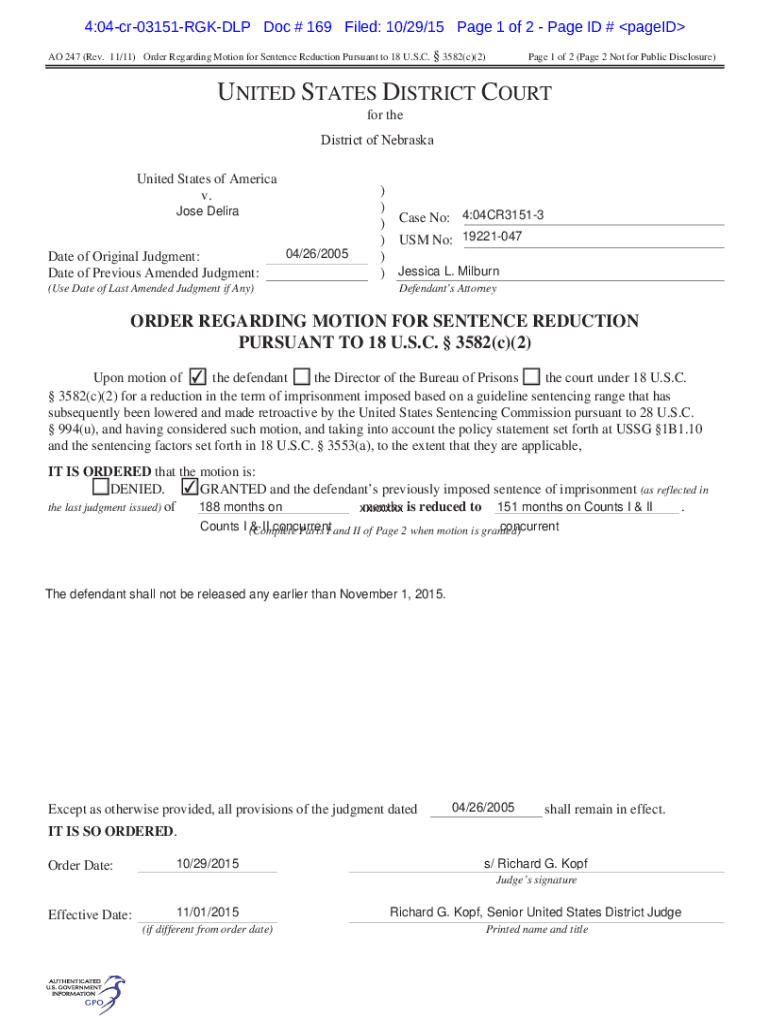 Fillable Online 4:04-cr-03151-RGK-DLP Doc # 169 Filed: 10/29/15 Page 1 ...