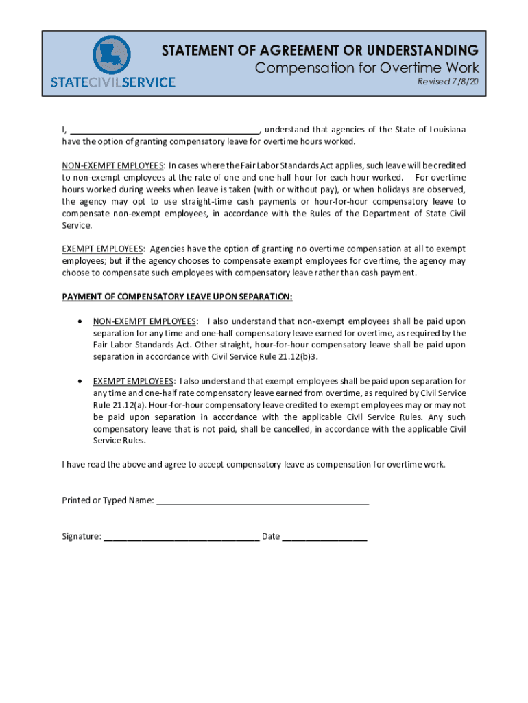 Fillable Online STATEMENT OF AGREEMENT OR UNDERSTANDING ... Fax Email ...