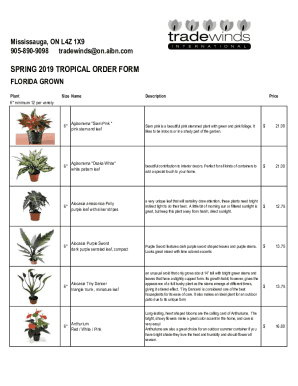 Fillable Online SPRING 2019 TROPICAL ORDER FORM Fax Email Print - pdfFiller
