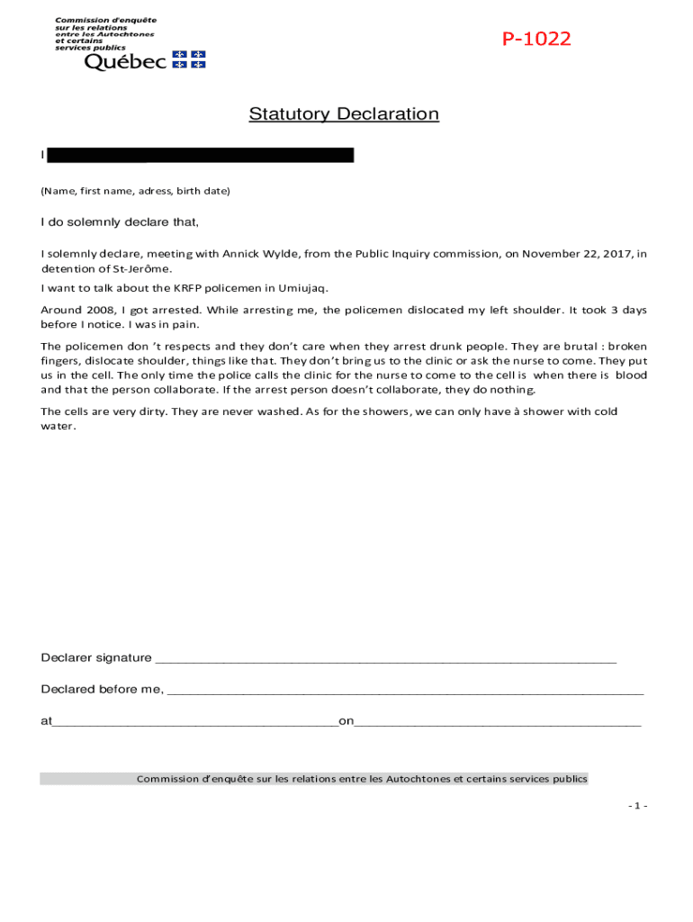 Fillable Online P-1022 : Dclaration statutaire PI-131 Fax Email Print ...