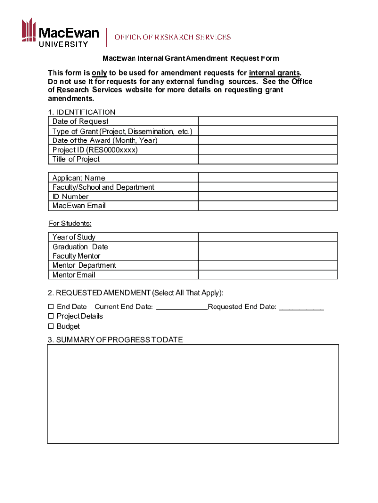 Fillable Online MacEwan Internal Grant Amendment Request Form Fax Email Print - pdfFiller