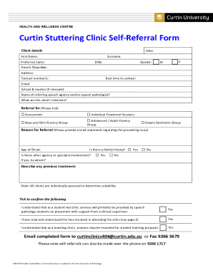 Fillable Online Curtin Stuttering Clinic Self-Referral Form Fax Email ...