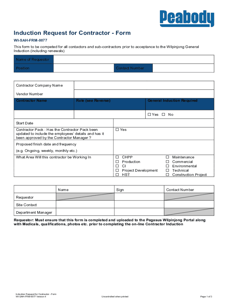 Fillable Online WI-SAH-FRM-0077 Version 4. Induction Request for ...