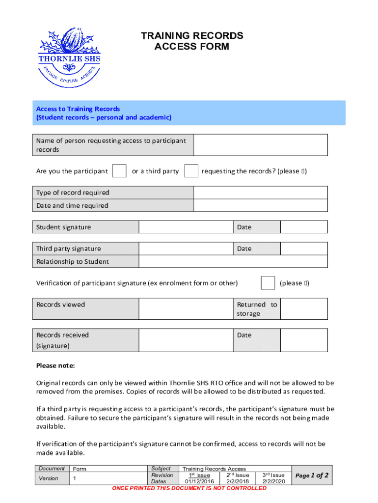 Fillable Online TRAINING RECORDS ACCESS FORM Fax Email Print - pdfFiller