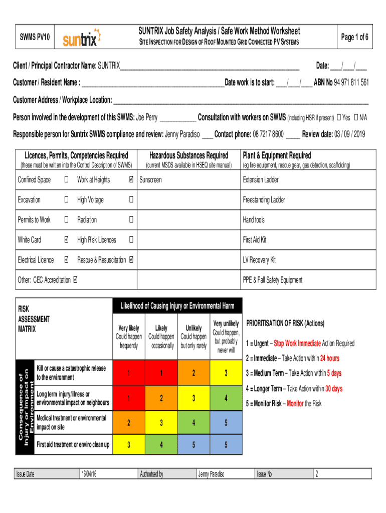 Fillable Online SWMS PV10 Suntrix Site Inspection for design of roof mounted PV systems Fax ...