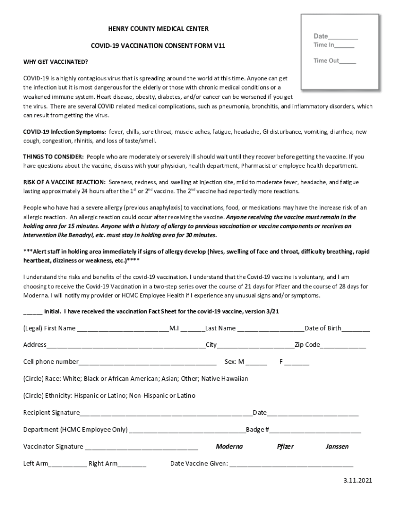 Fillable Online COVID-19 Vaccine Consent Form V11 Fax Email Print ...