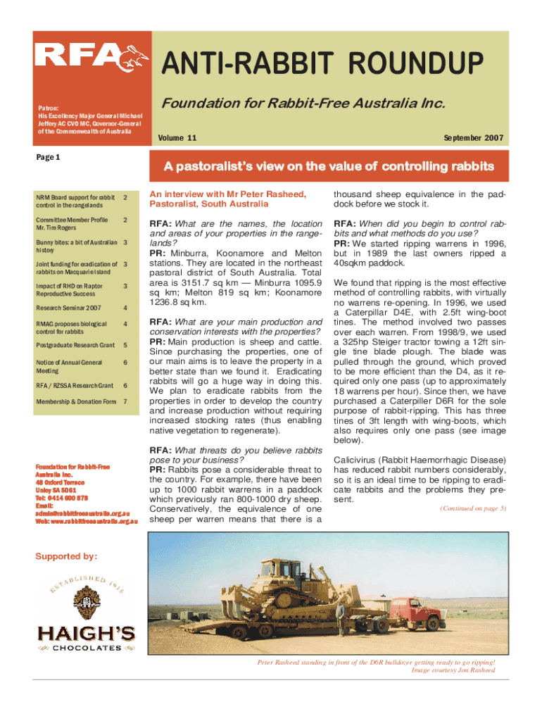 Fillable Online ANTI-RABBIT ROUNDUP Patron: His Excellency Major ...