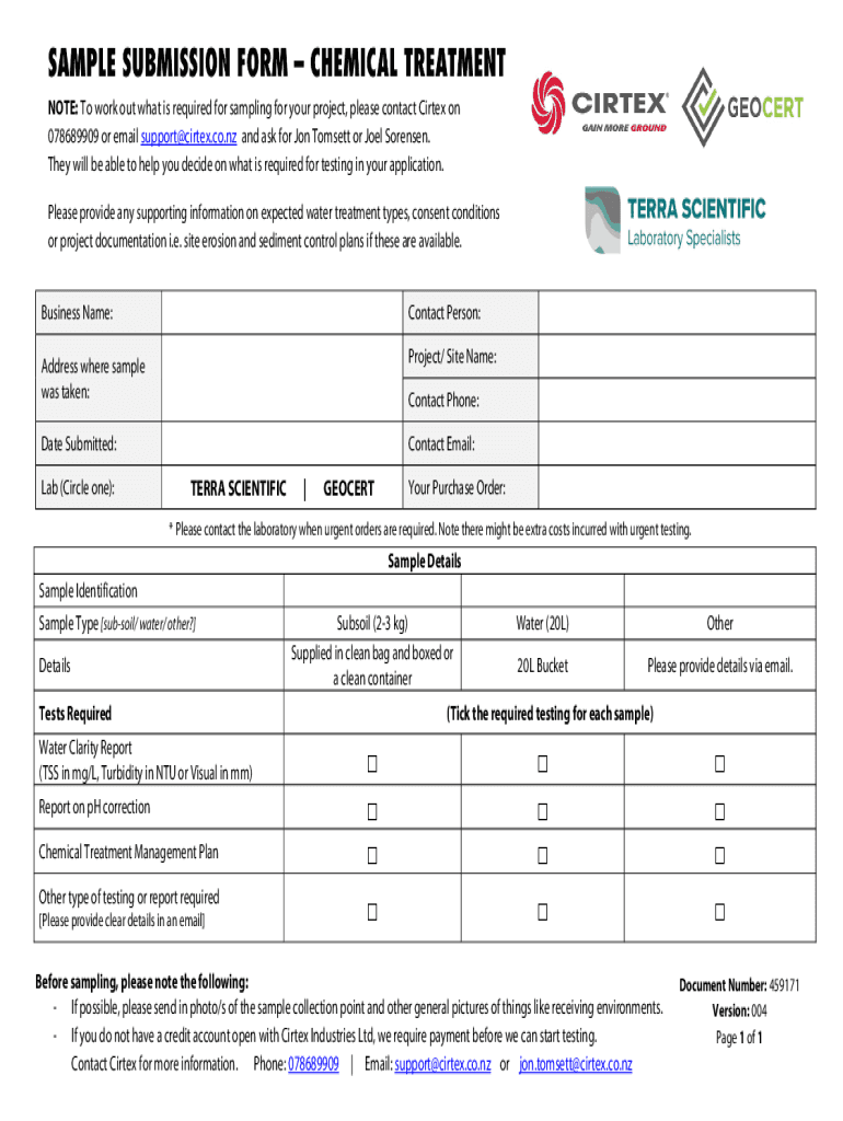 Fillable Online D 117 001 - Sample Submission Form - Chemical Treatment.docx Fax Email Print ...