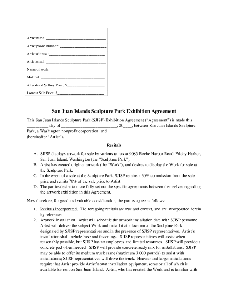 Fillable Online San Juan Islands Sculpture Park Exhibition Agreement ...