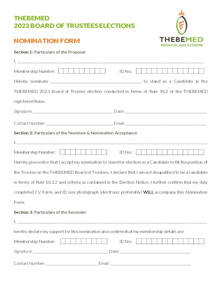 Fillable Online ThebeMed Nomination Form Fax Email Print - pdfFiller