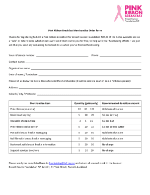 Fillable Online Pink Ribbon Breakfast Merchandise Order Form Fax Email ...