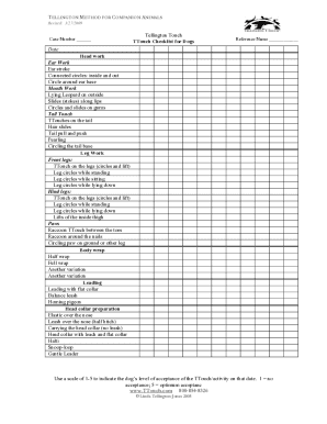 Fillable Online Tellington Touch TTouch Checklist for Dogs Use a scale ...