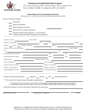 Fillable Online EC School Referral Form for Homebound Services Fax ...