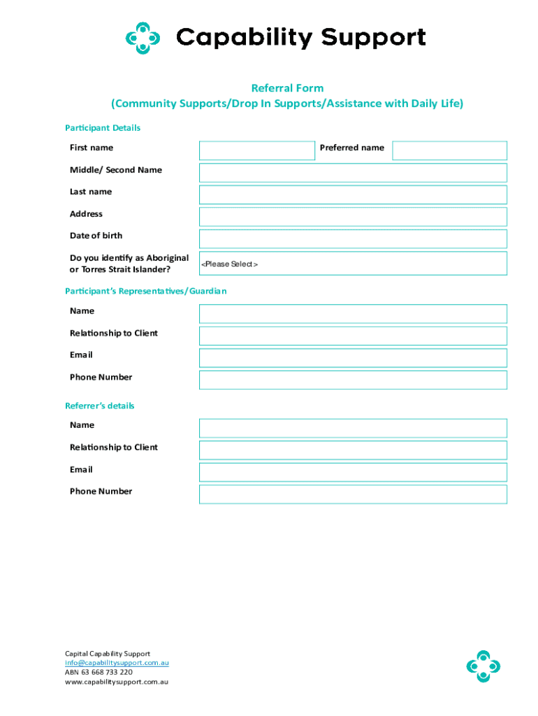 Fillable Online Referral Form (Community Supports/Drop In ... Fax Email ...