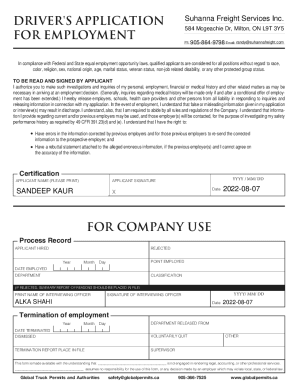 Fillable Online DRIVER'S APPLICATION FOR EMPLOYMENT FOR COMPANY USE Fax ...