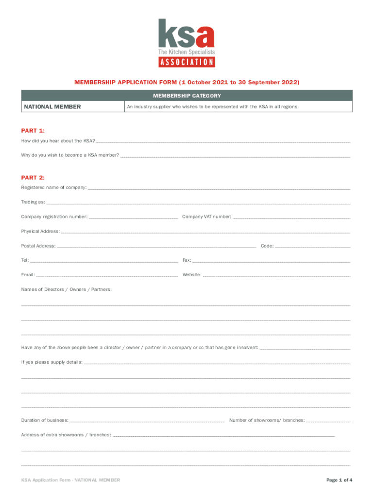 Fillable Online KSA Application Form - NATIONAL MEMBER Fax Email Print ...