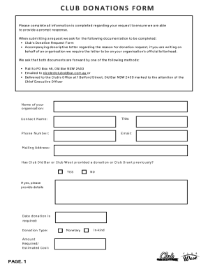 Fillable Online Club Donations Form - Club Old Bar Fax Email Print ...