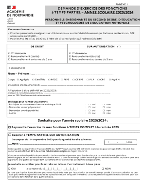 Remplissable En Ligne Demande d'exercicetemps partiel pour les personnels ... Faxer Email ...