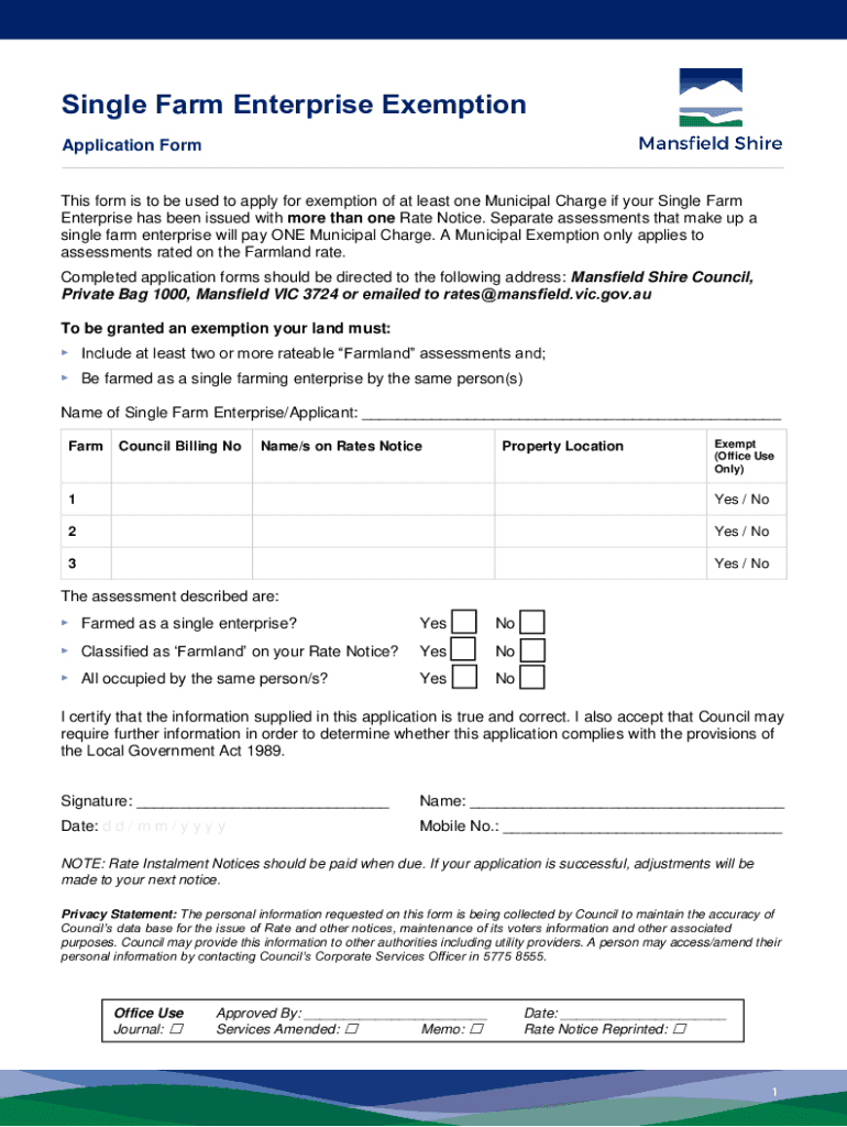 Fillable Online Single Farm Enterprise - Exemption Fax Email Print ...