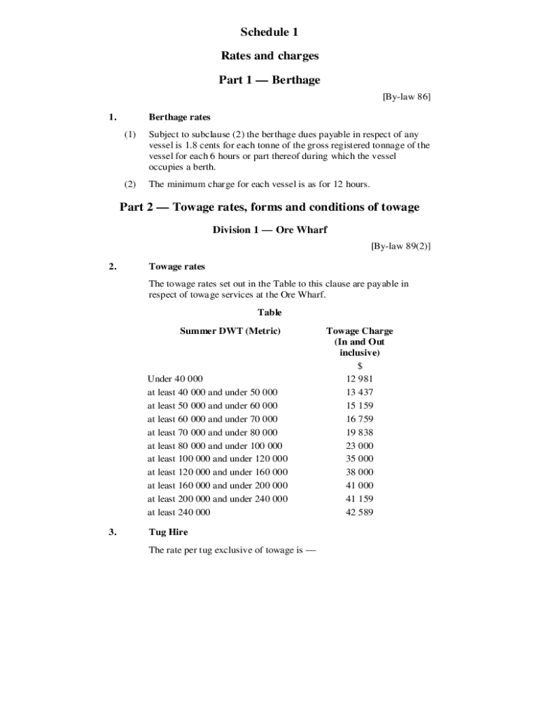 Fillable Online Berthage Part 2Towage rates, forms and conditions of ...
