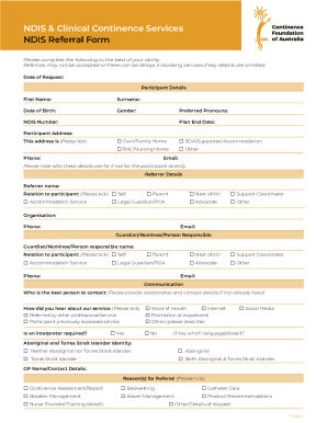 Fillable Online NDIS & Clinical Continence Services NDIS Referral Form ...