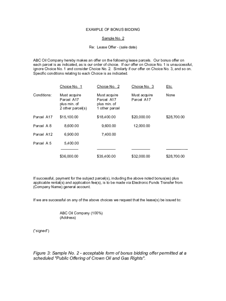 Fillable Online gov mb Sample No. 2 - acceptable form of bonus bidding ...