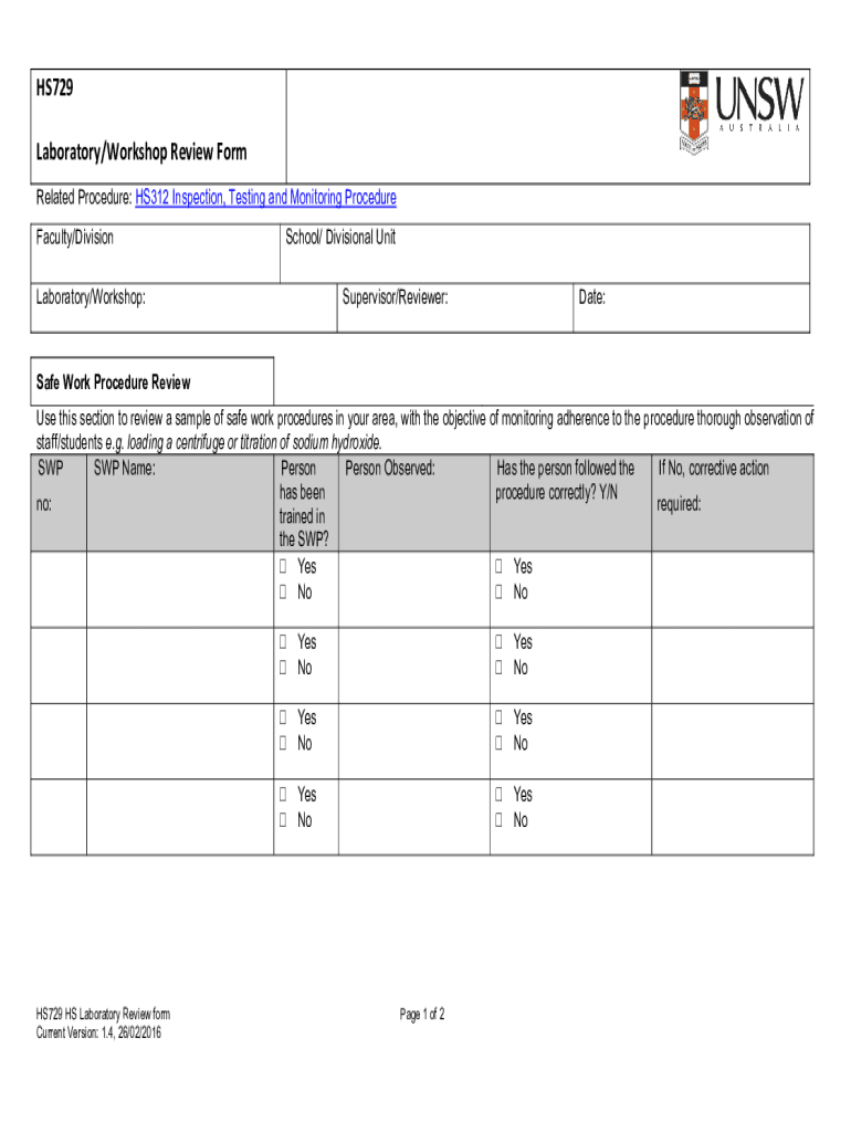 Fillable Online HS729 Laboratory Review Form. HS729 Laboratory Review ...