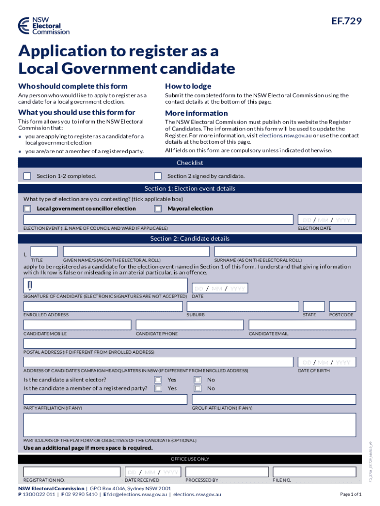NSW Local Government Candidate Registration Form - Blank Fillable ...