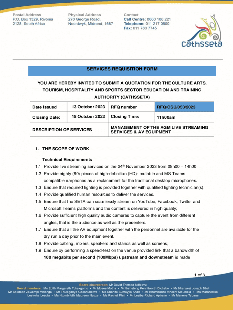 Fillable Online cathsseta org 1 of 3 SERVICES REQUISITION FORM Fax ...