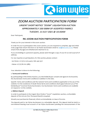 Fillable Online ZOOM AUCTION PARTICIPATION FORM Fax Email Print - pdfFiller