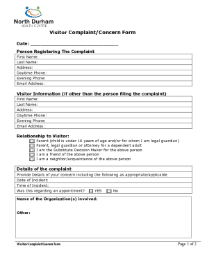 Fillable Online Visitor Complaint/Concern Form Fax Email Print - pdfFiller