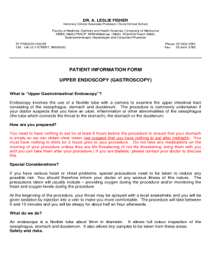 Fillable Online PATIENT INFORMATION FORM UPPER ENDOSCOPY ( ... Fax ...