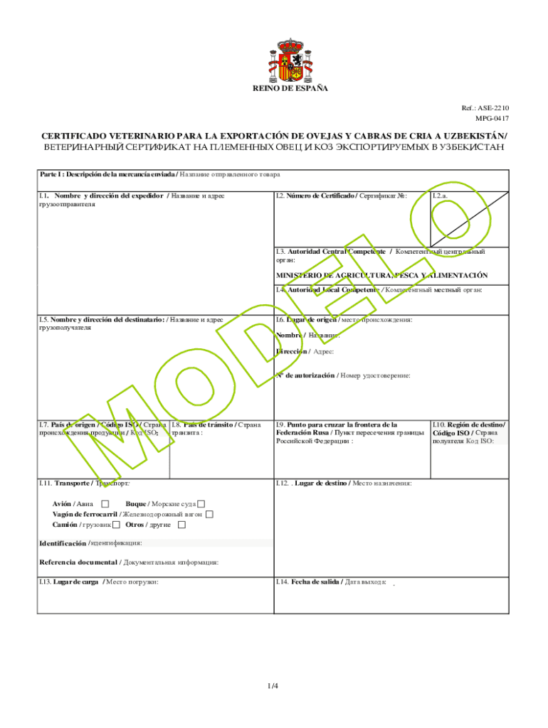 Completable En línea Veterinary Health Certificate for Export of Sheep and Goats ... Fax Email ...