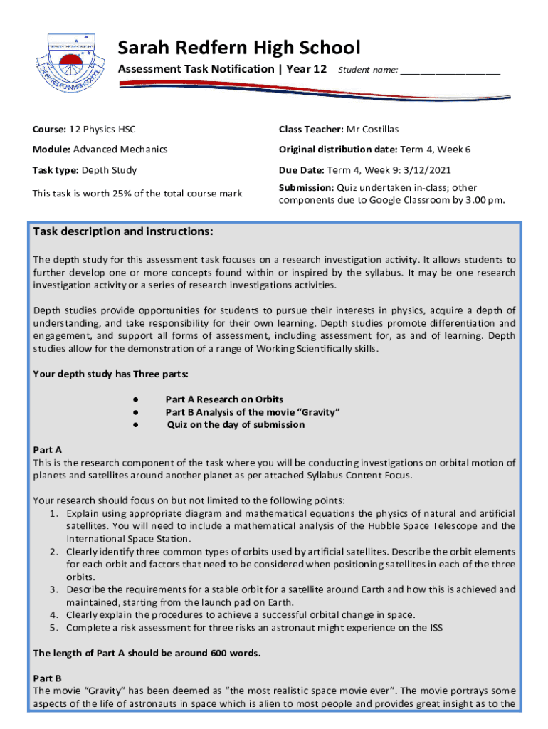 Fillable Online Assessment Booklet - Year 9 2022 - Sarah Redfern High ...