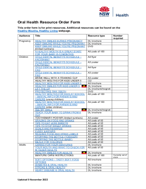 Fillable Online Oral Health Resource Order Form Fax Email Print - pdfFiller