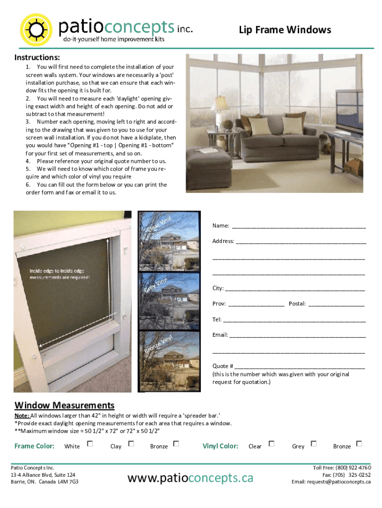 Fillable Online Aluminum Framed Vinyl Windows for Porch Screen Rooms Fax Email Print - pdfFiller