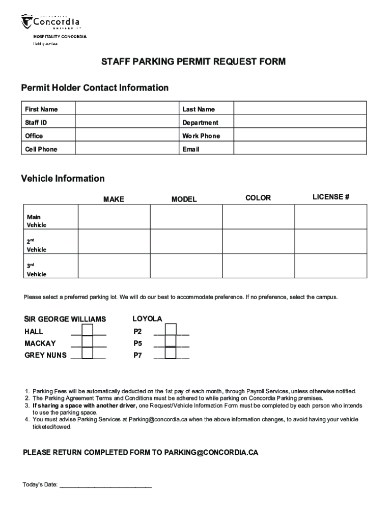 Fillable Online STAFF PARKING PERMIT REQUEST FORM ... Fax Email Print ...