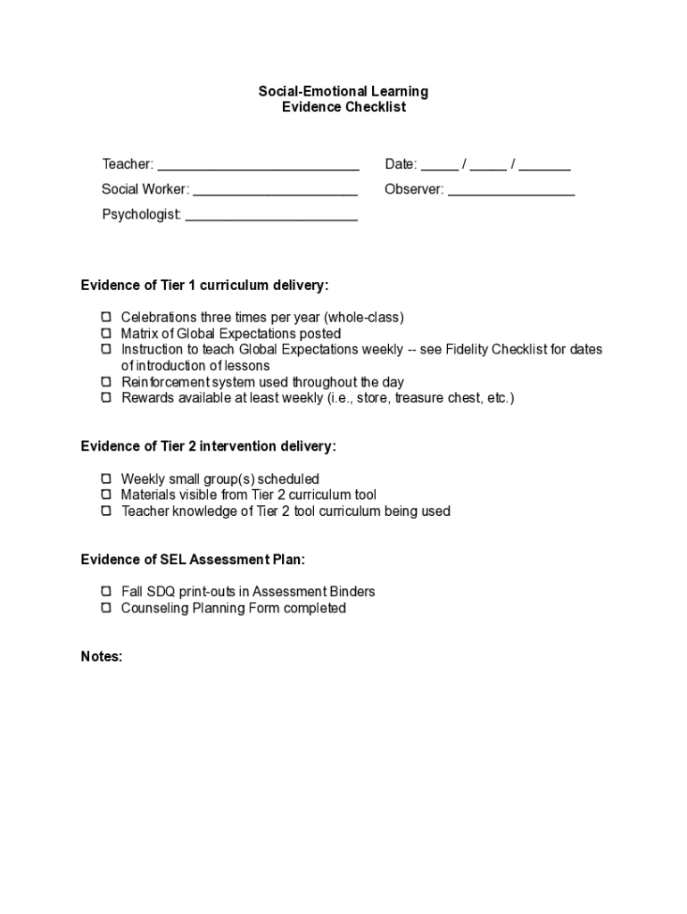 Fillable Online Evidence for Social and Emotional Learning in Schools ...