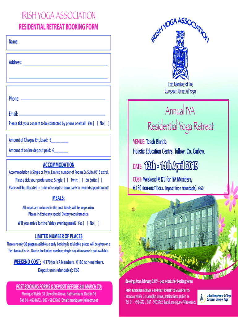 Fillable Online residential retreat booking form Fax Email Print - pdfFiller