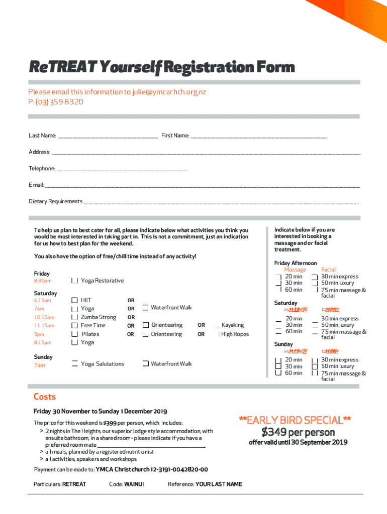 Fillable Online Spring Retreat Registration Form - The Kind Foundation ...