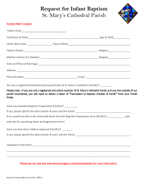 Fillable Online Request for Infant Baptism St. Mary's Cathedral Parish Fax Email Print - pdfFiller