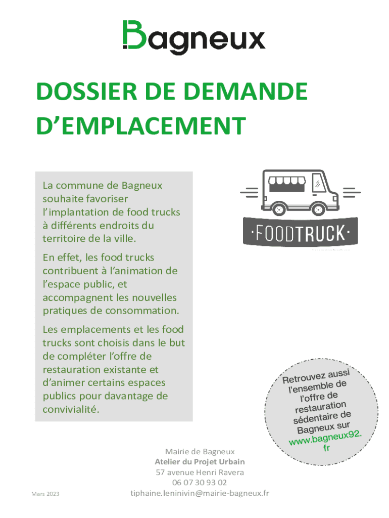 Remplissable En Ligne La demande d'un emplacement pour son food-truck ...