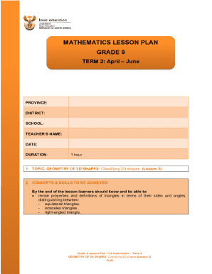 Fillable Online Mathematics Gr.9 Lesson Plan Area and Perimeter of 2D ...