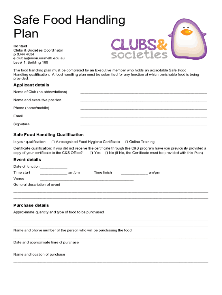 Fillable Online Food & Food Safety at Events - Student & Campus Life ...