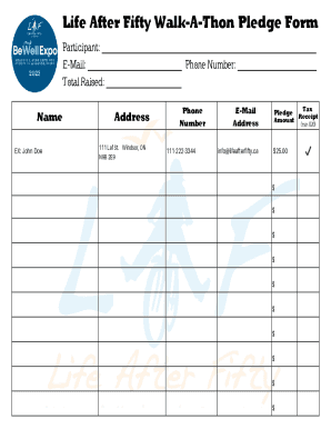 Fillable Online BeWell Walk-A-Thon Pledge Sheet Fax Email Print - pdfFiller