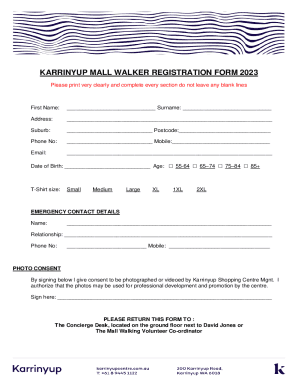 Fillable Online KARRINYUP MALL WALKER REGISTRATION FORM 2023 Fax Email ...
